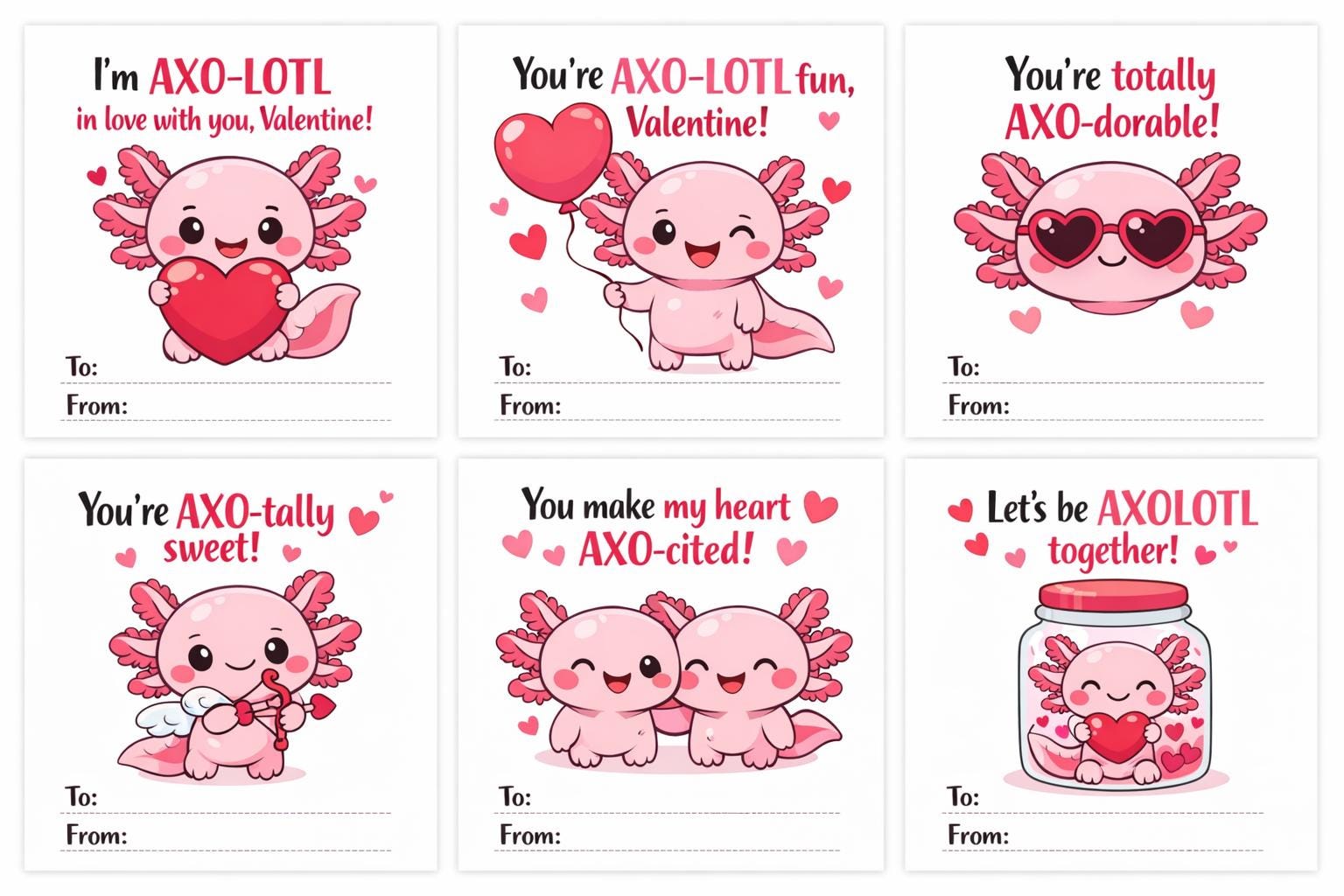 Axolotl Valentine Cards for Kids | Cute Viral Classroom Valentines ...