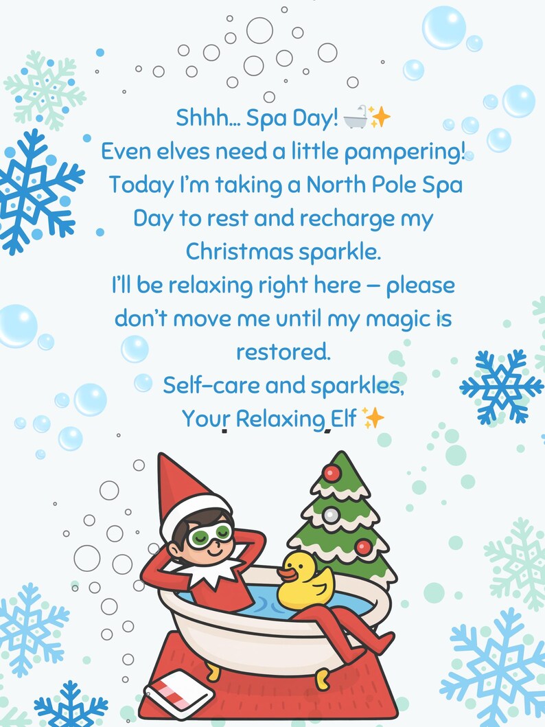 Elf Spa Day Letter Printable – Rest Day Self-care Note (PDF) - Etsy