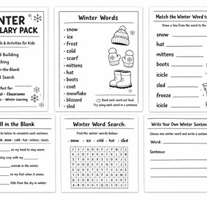 Winter Vocabulary Worksheets for Kids | Winter Spelling, Tracing & Word ...