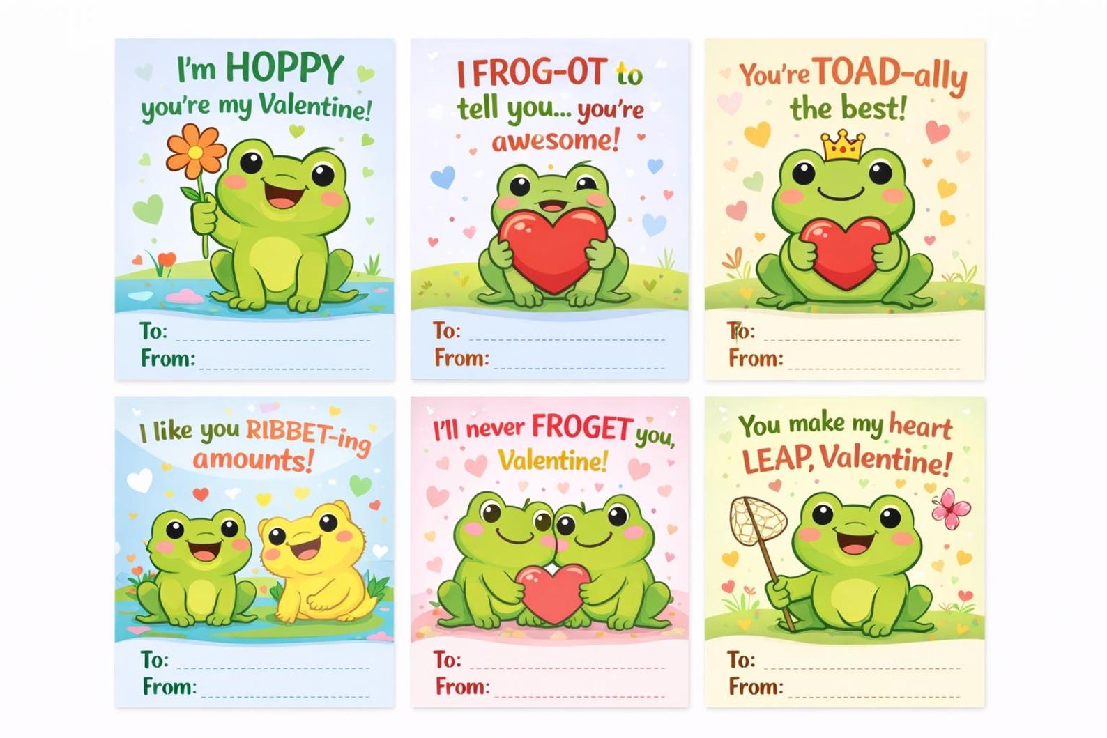 Frog Valentine Cards for Kids | Cute Pun Classroom Valentines Printable ...