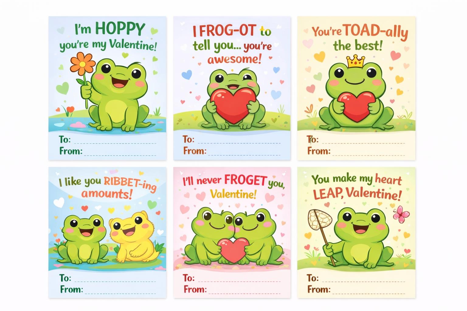 Frog Valentine Cards for Kids | Cute Pun Classroom Valentines Printable ...