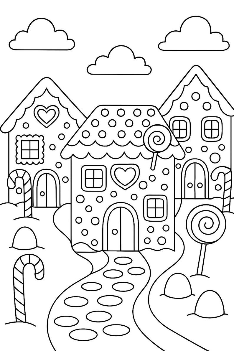 Christmas Coloring Pages for Kids | Gingerbread Village (PDF + PNG) - Etsy