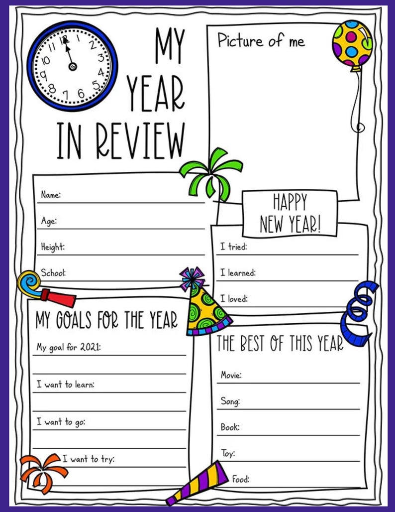 My Year in Review Printable for Kids | New Year Reflection Worksheet ...
