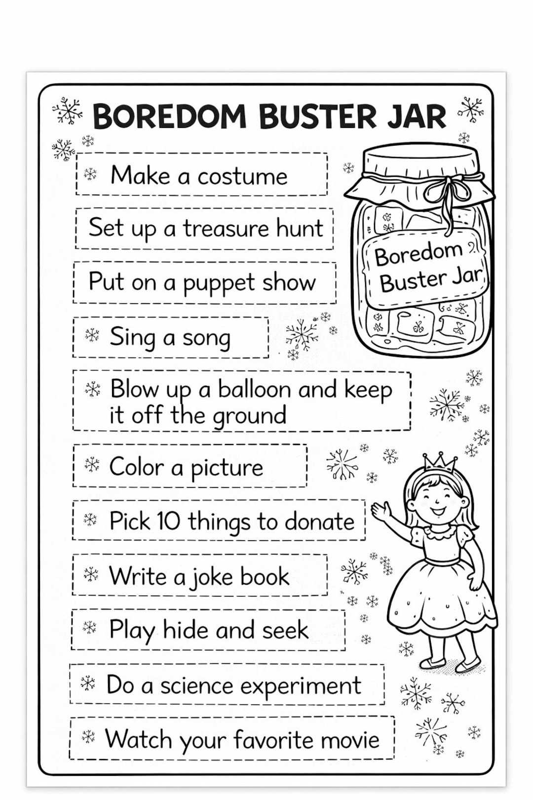 Boredom Buster Jar Printable for Kids | Indoor Activity Cards | Screen ...
