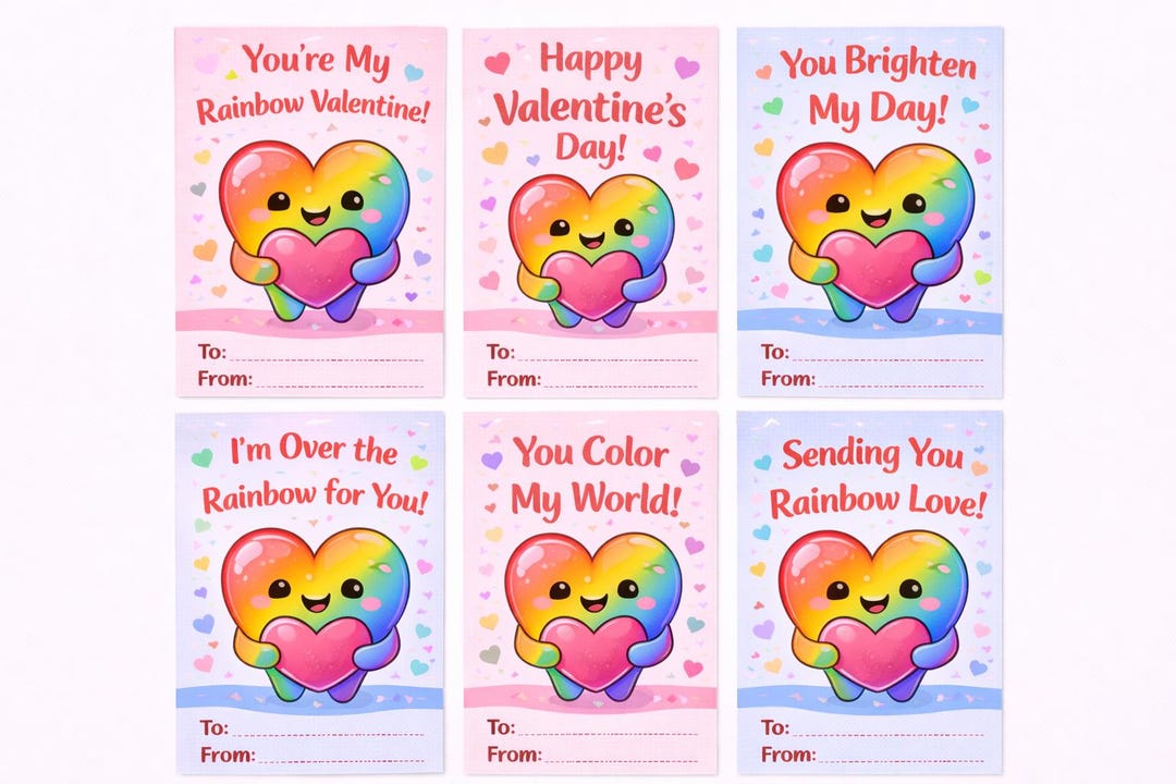 Rainbow Heart Valentine Cards | Printable Classroom Valentines (PDF) - Etsy
