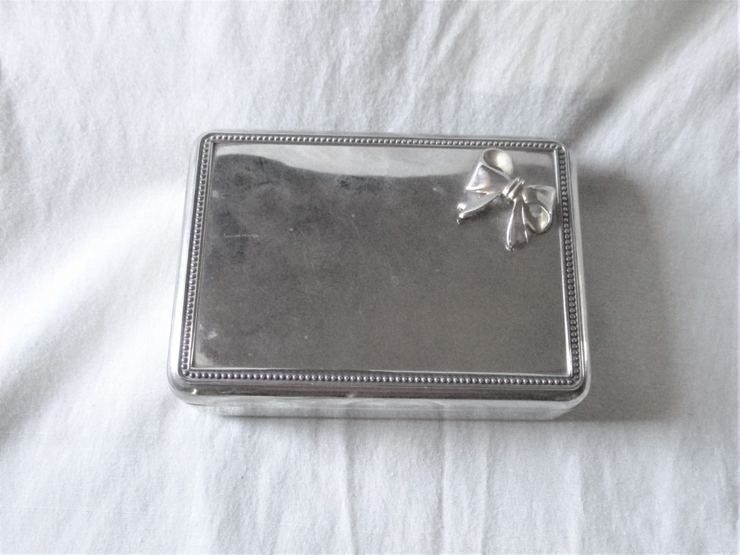 Small Silver Jewelry Box and White Jewelry/blue Lining/mirror/vintage5 ...