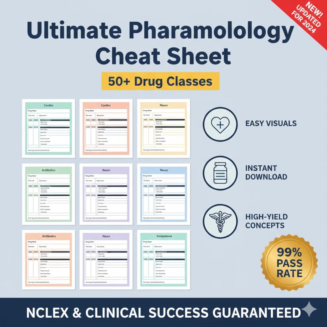 Ultimate Pharmacology Cheat Sheet Bundle | 50+ Drug Classes Study Guide ...