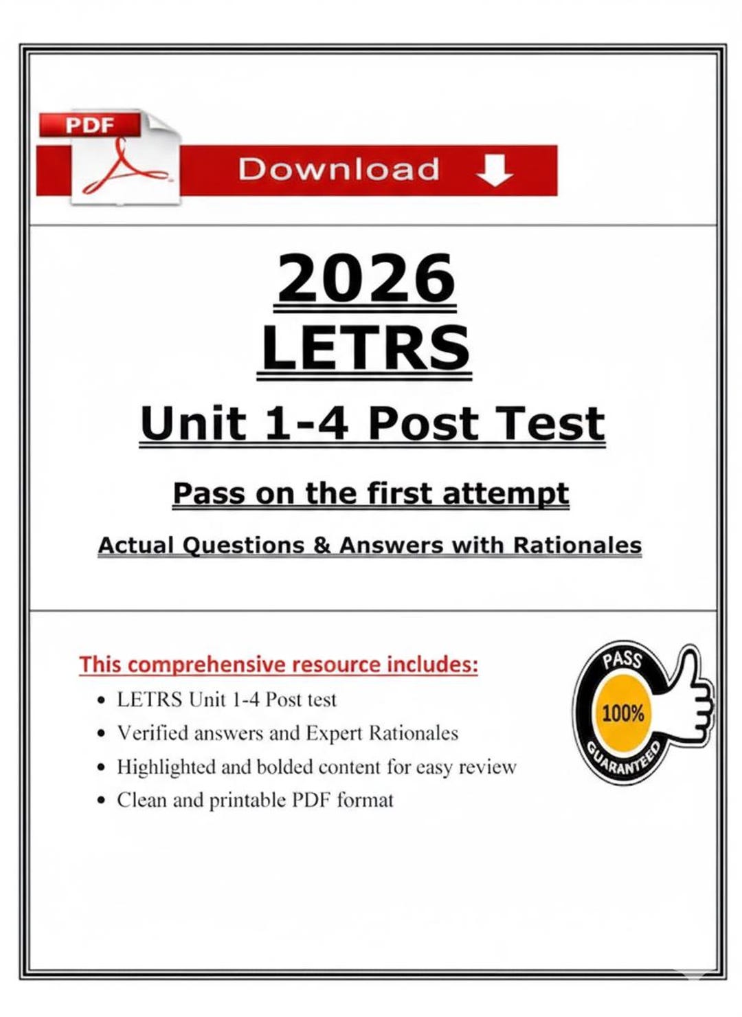 2026 LETRS Unit 1-4 Post Test Study Guide | Verified Answers (digital ...