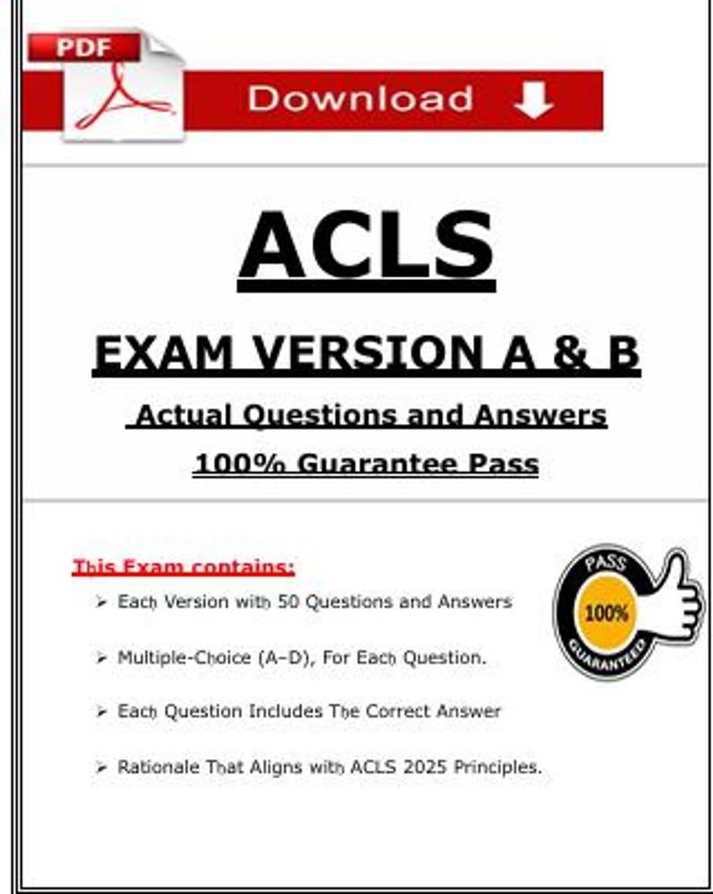 ACLS Exam Version A & B | Actual Questions and Answers - Etsy