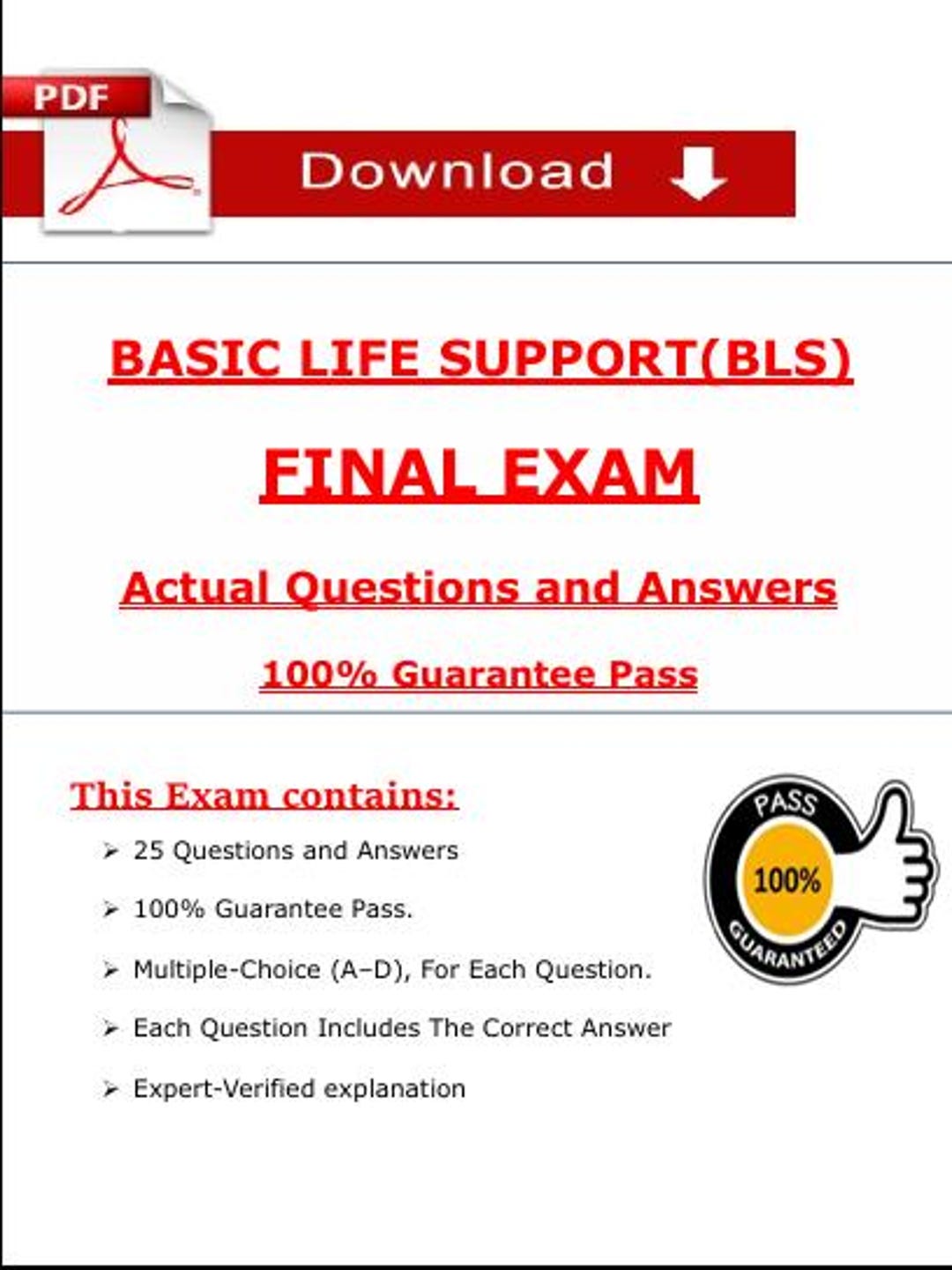 Basic Life Support BLS Exam Questions and Answers | CPR & AED Study ...