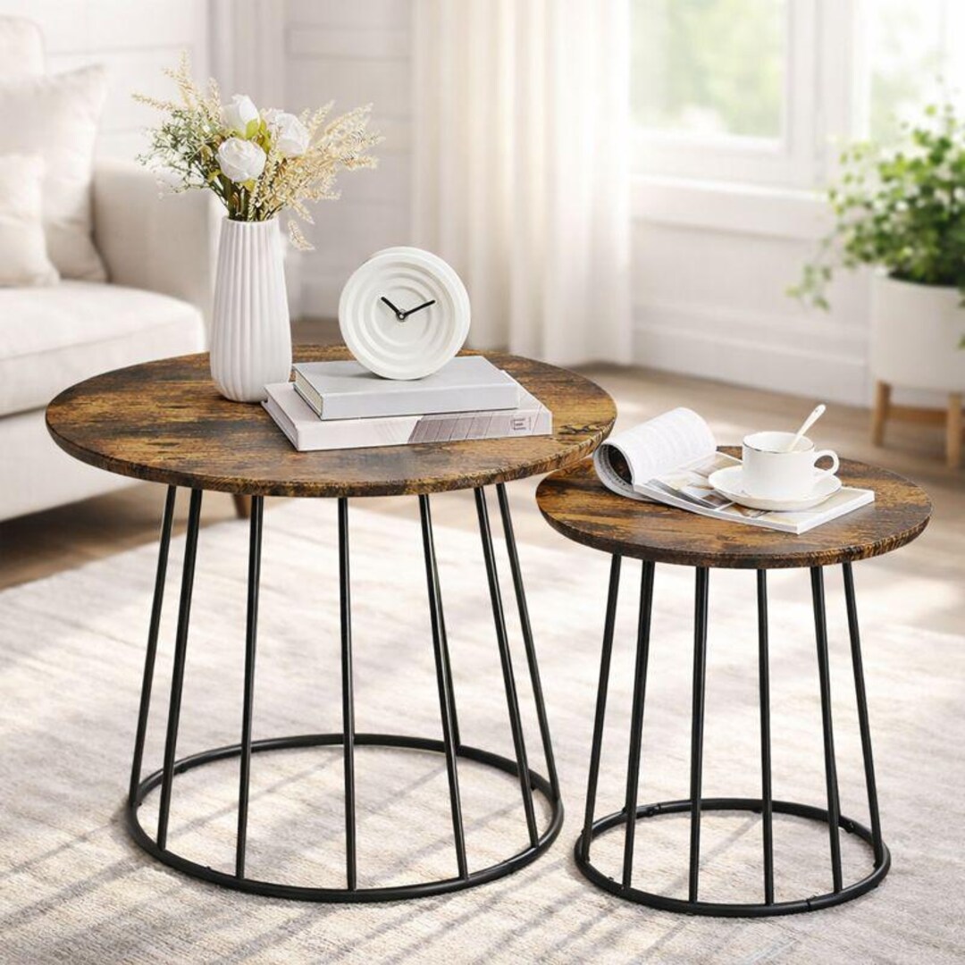 Round Rustic Coffee Tables Set of 2 - Etsy