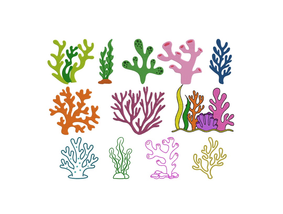Coral Embroidery Design, Sea Plants Embroidery Design, Underwater ...