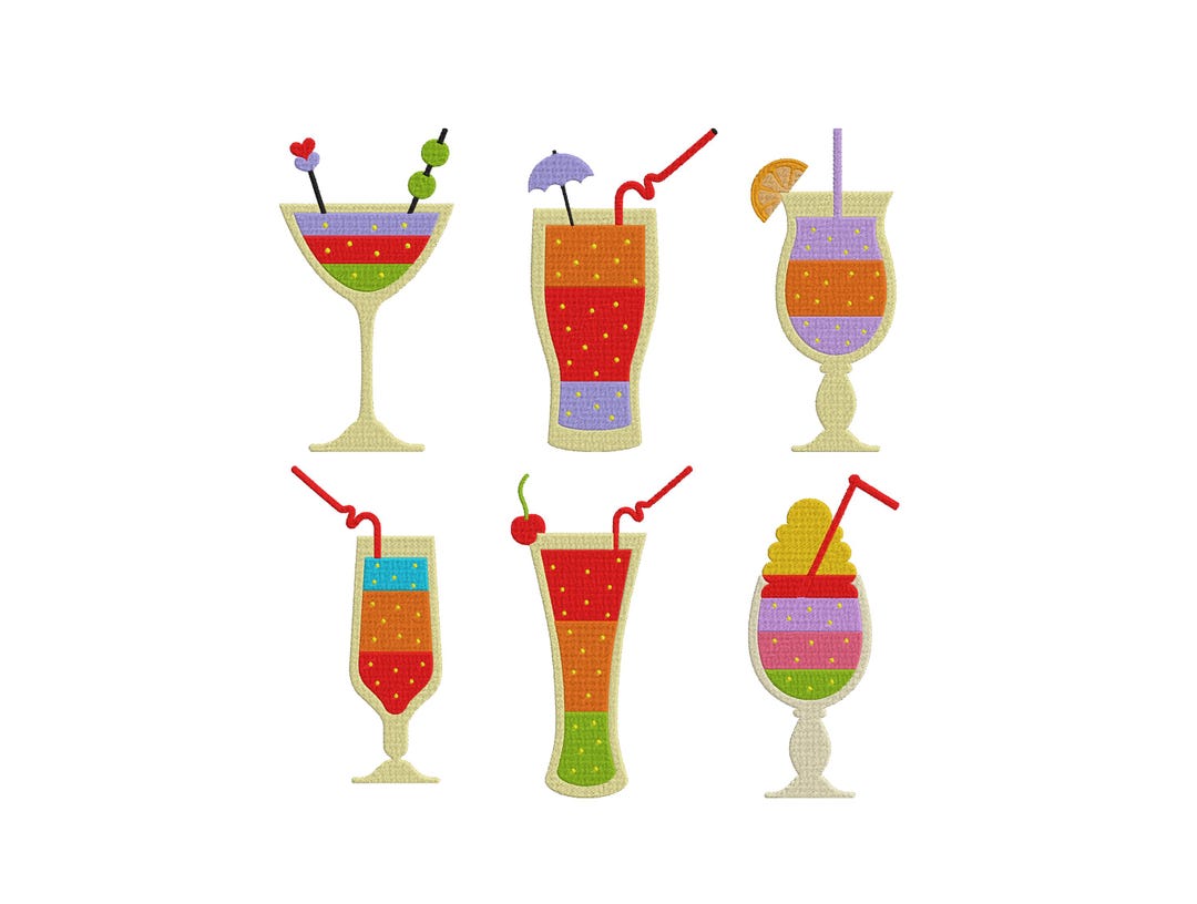 Cocktails Embroidery Design, Cocktails Bundle Design, Fruits Cocktails ...