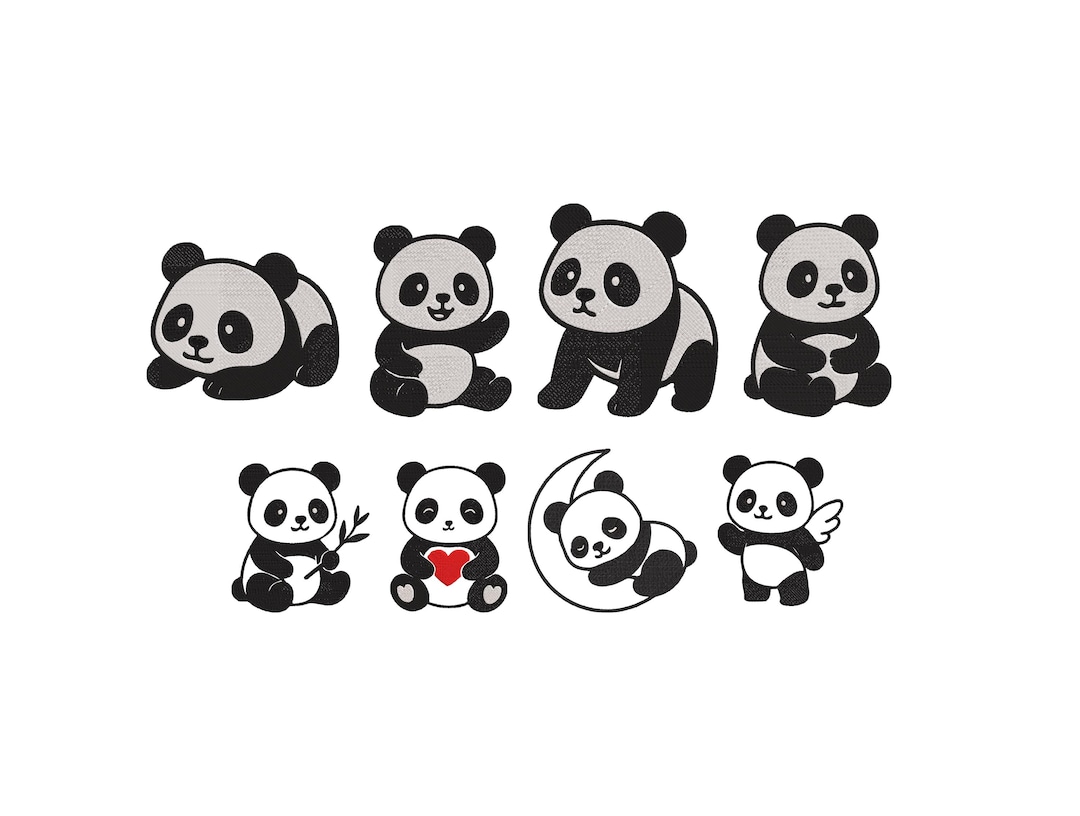 Cute Panda Embroidery, Panda Embroidery Pattern, Baby Panda Bear ...