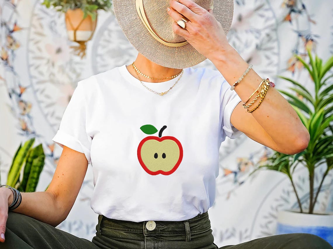 Apple Embroidery Design, Bitten Apple Embroidery, Fruit Machine ...