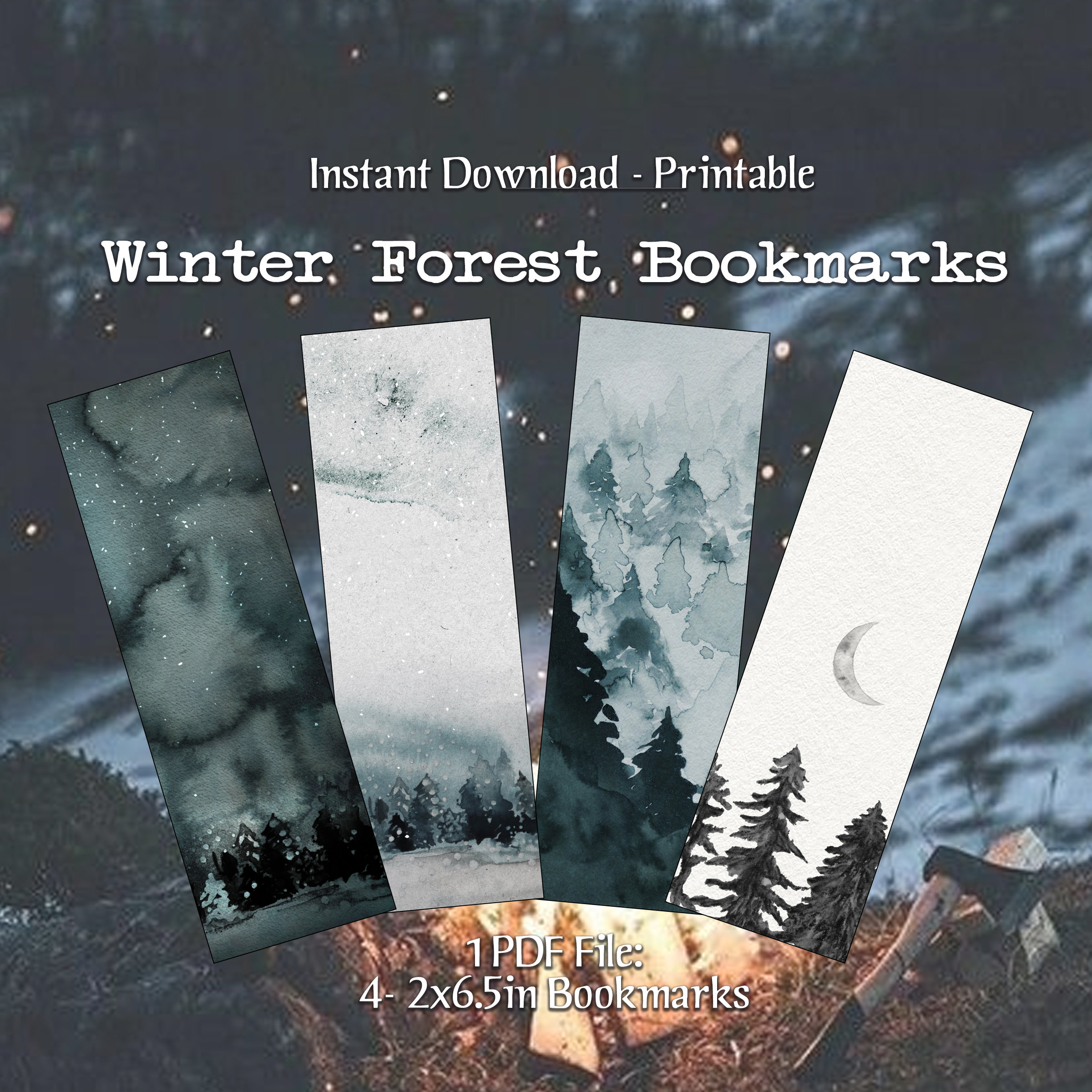 Winter Pine Forest bookmarks watercolor Bookmark christmas | Etsy