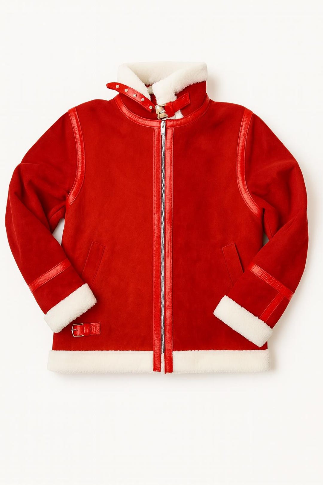 Men’s Red Shearling Jacket | Santa Style Winter Leather Jacket With ...
