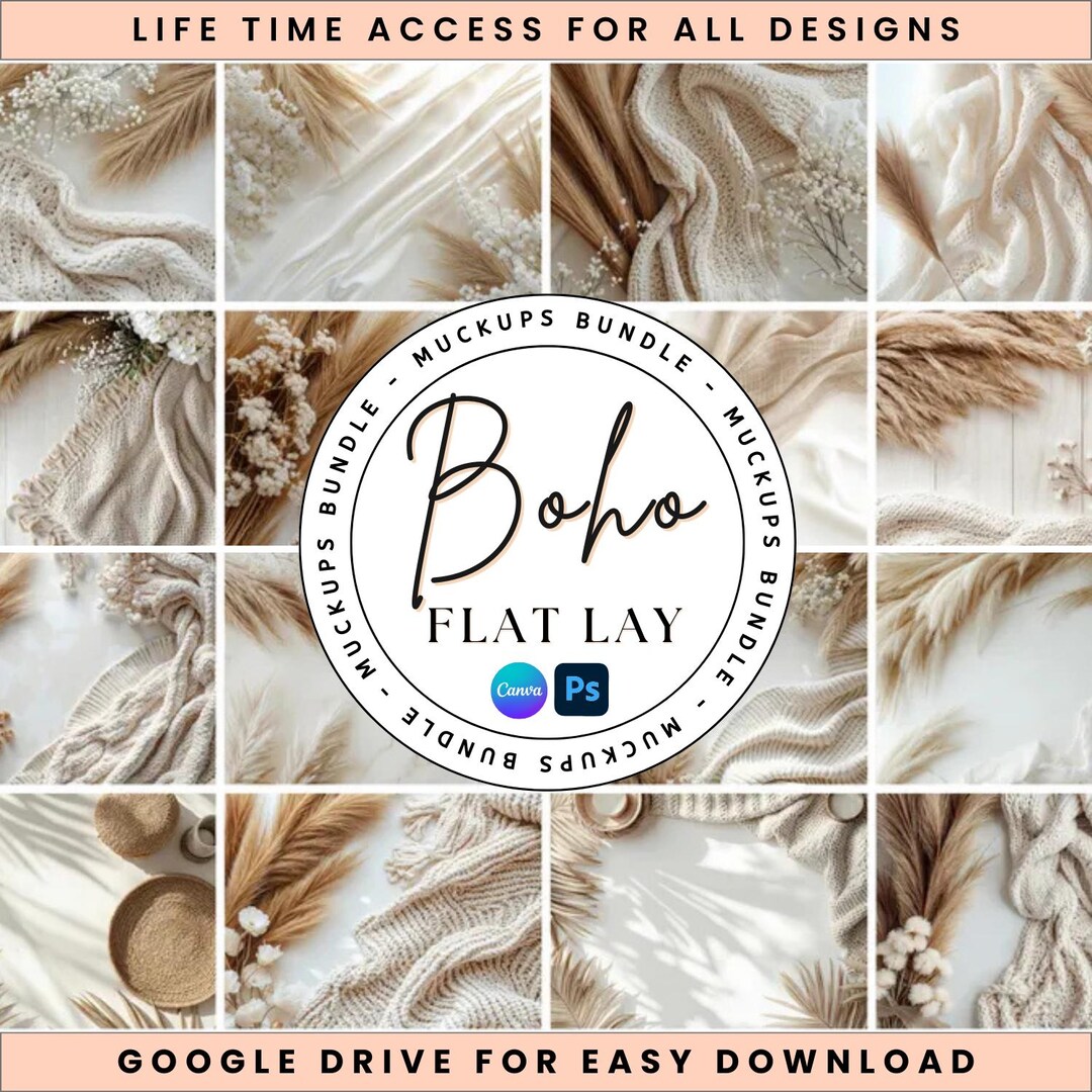Flat Lay Boho Mockup Collection, 20 Neutral Styled Mockups, Digital ...
