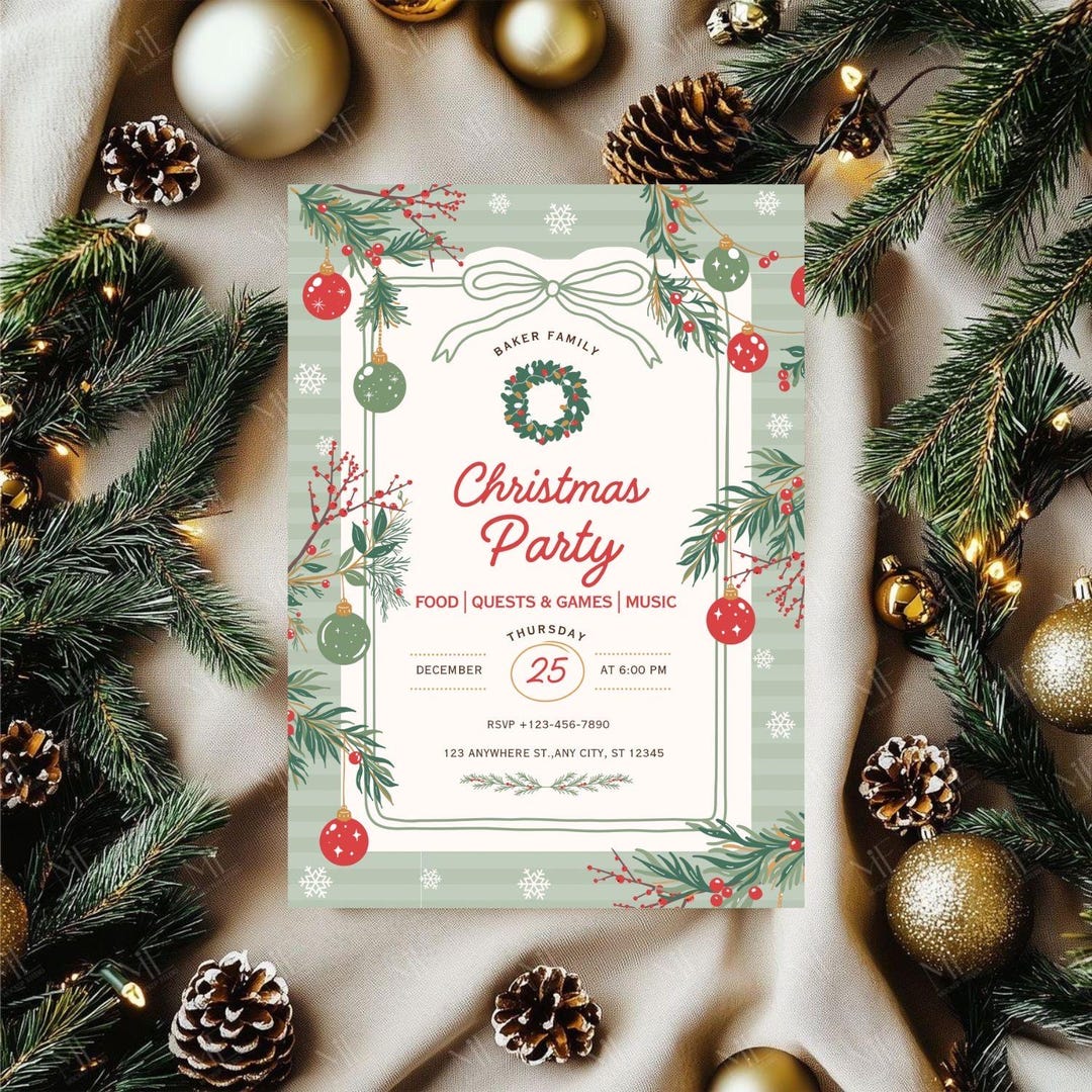 Christmas Party Invitation, Holiday Party Invite, Xmas Invitation ...