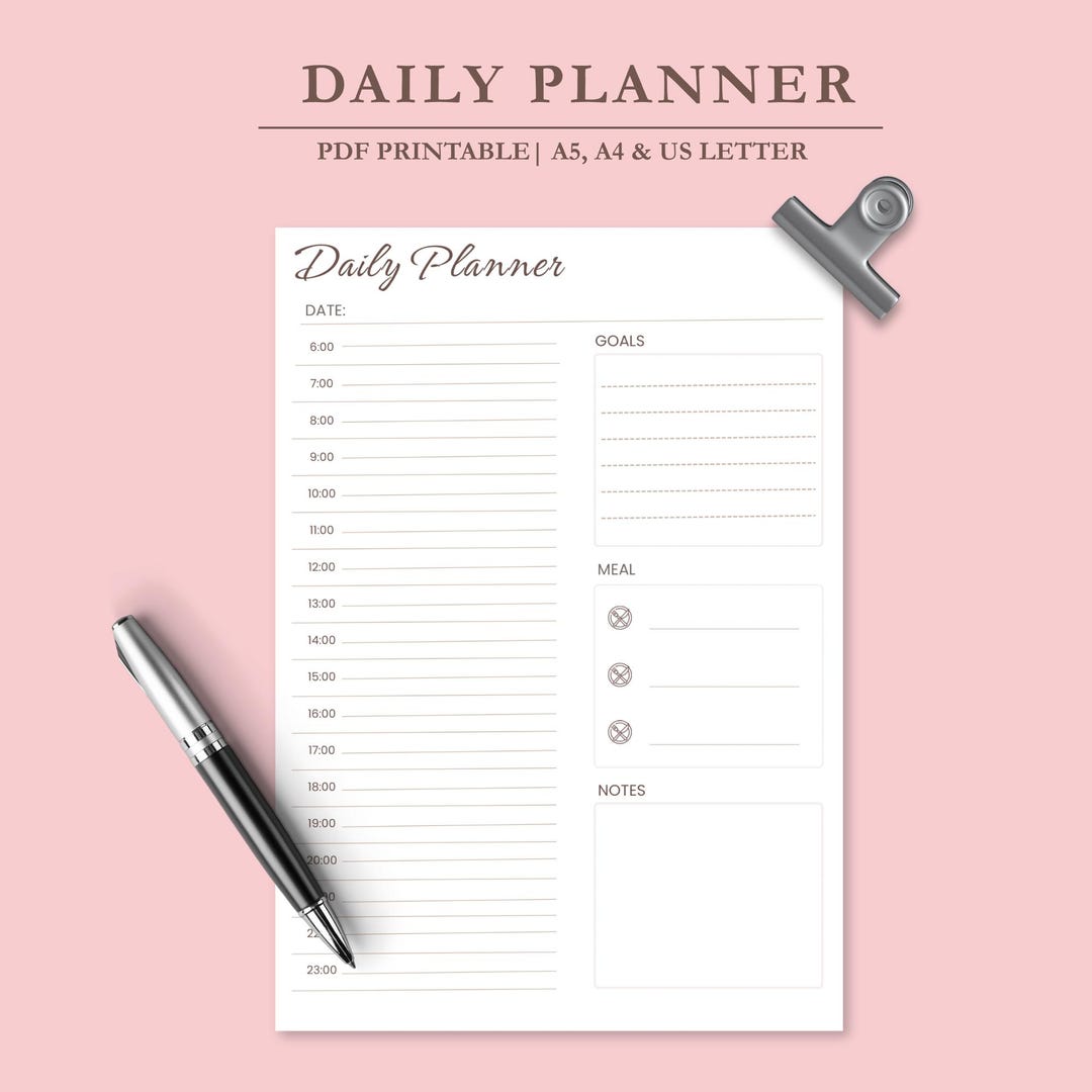 Minimal Daily Planner Printable | Beige Aesthetic Daily Schedule, Goals ...