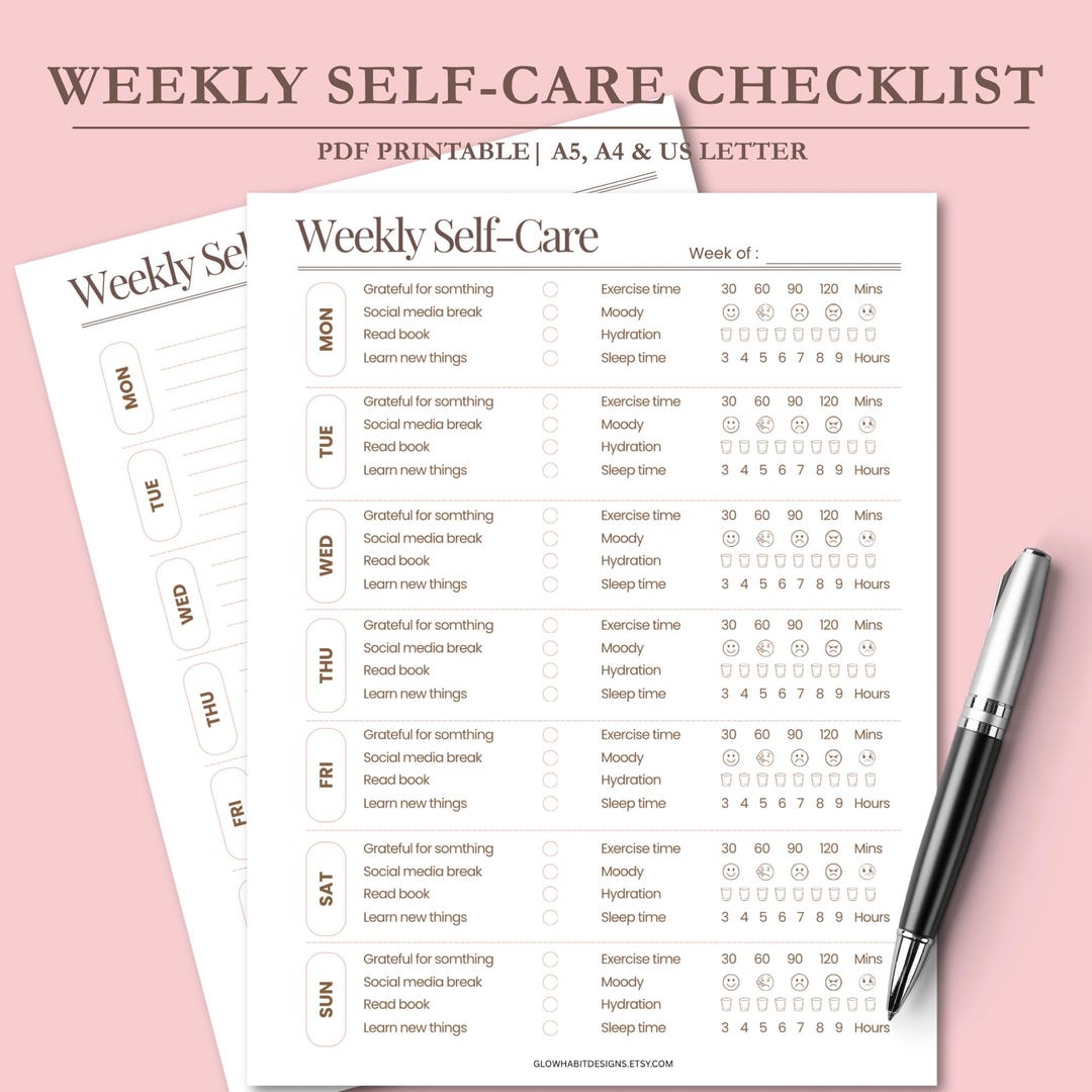 Weekly Self Care Planner Printable | Minimal Wellness Habit Tracker - Etsy