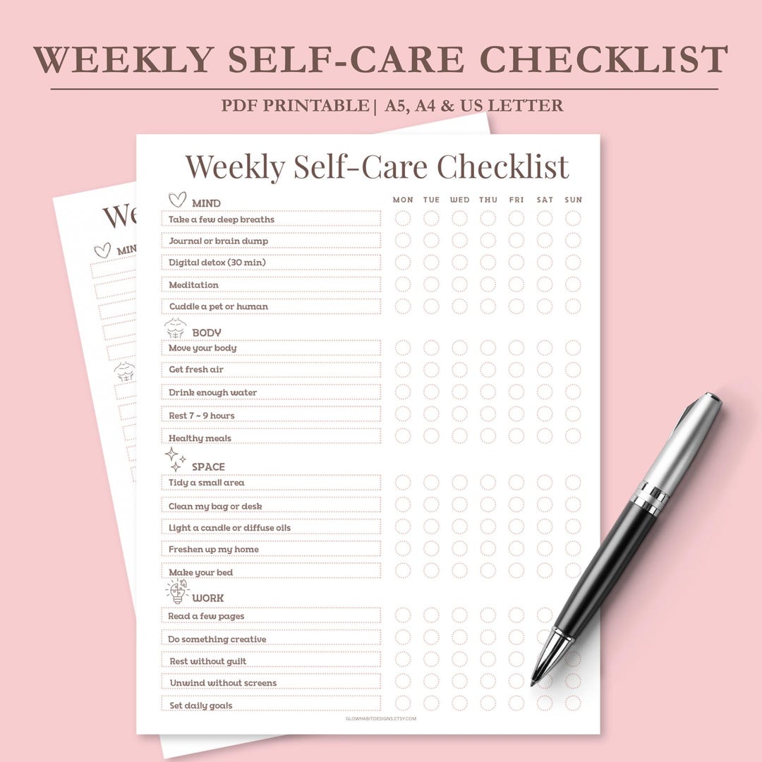 Weekly Self Care Checklist Printable | Minimal Self Care Planner | 7 ...