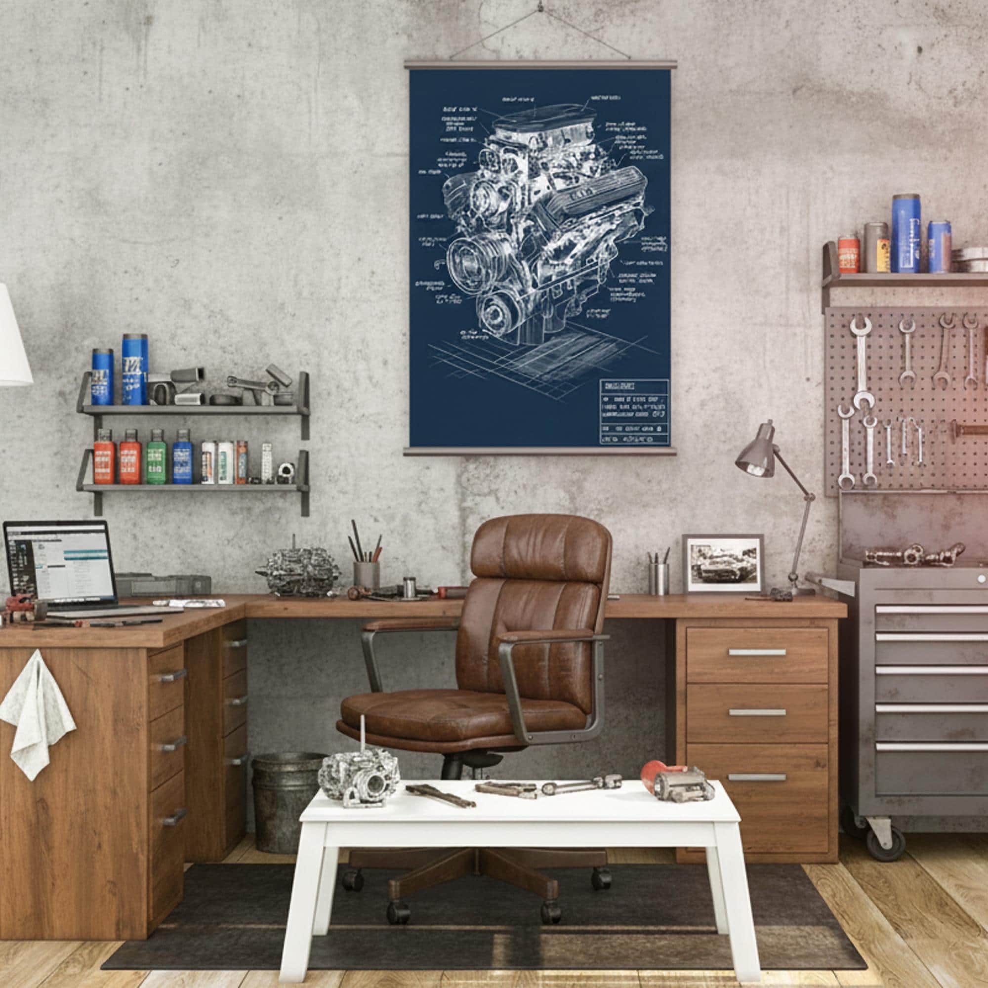 Performance Engine Blueprint Poster, High Detail Technical Drawing ...