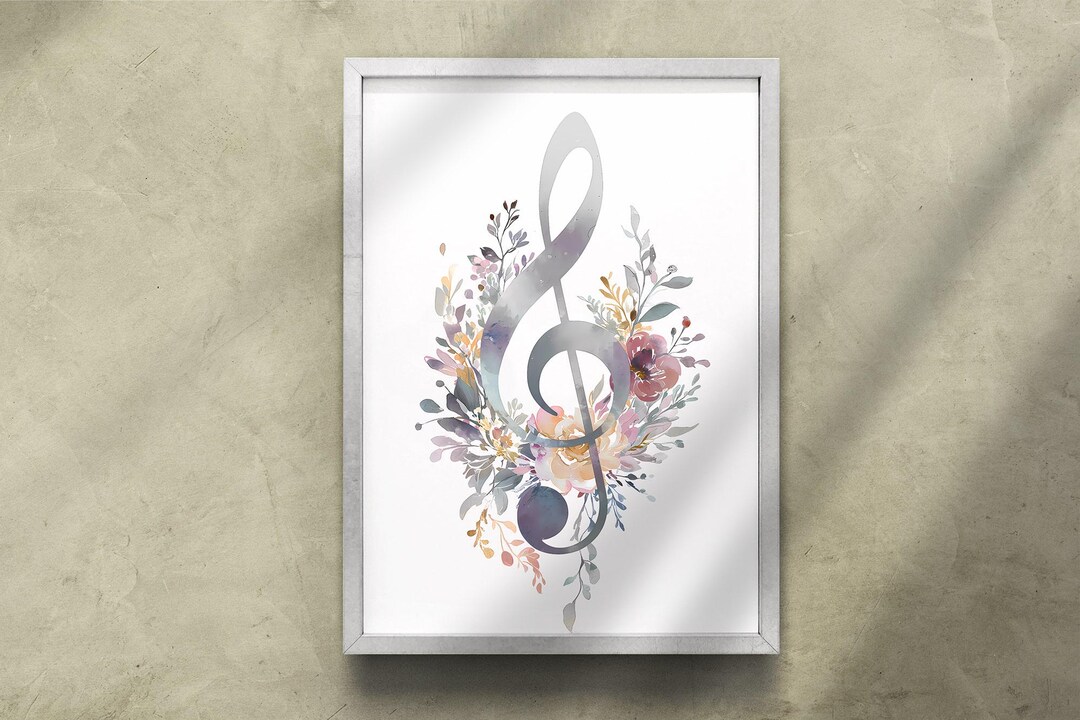 Vintage Treble Clef Floral Poster, Music Note Wall Art, Watercolor ...