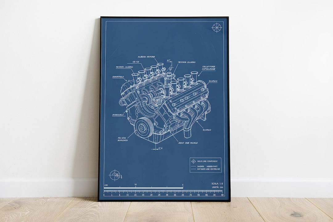 V10 Engine Blueprint Poster, High Performance Motor Schematic Art ...
