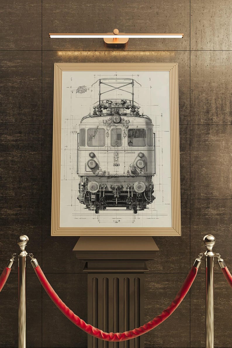 Electric Locomotive Blueprint Poster, Vintage Train Technical Drawing ...