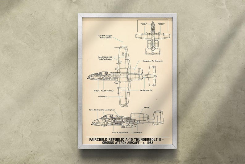 A-10 Thunderbolt II Blueprint Poster, Military Aircraft Schematic Art ...