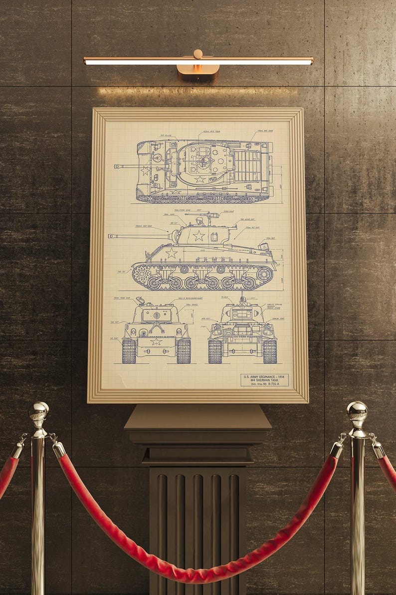 WW2 Sherman Tank Blueprint Poster, Vintage Military Schematic ...