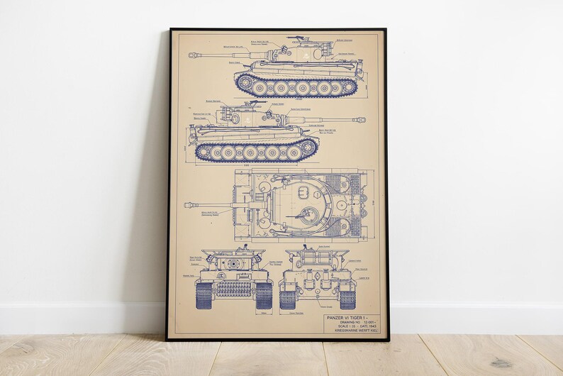 WW2 Tiger Tank Blueprint Poster, Vintage Military Schematic ...