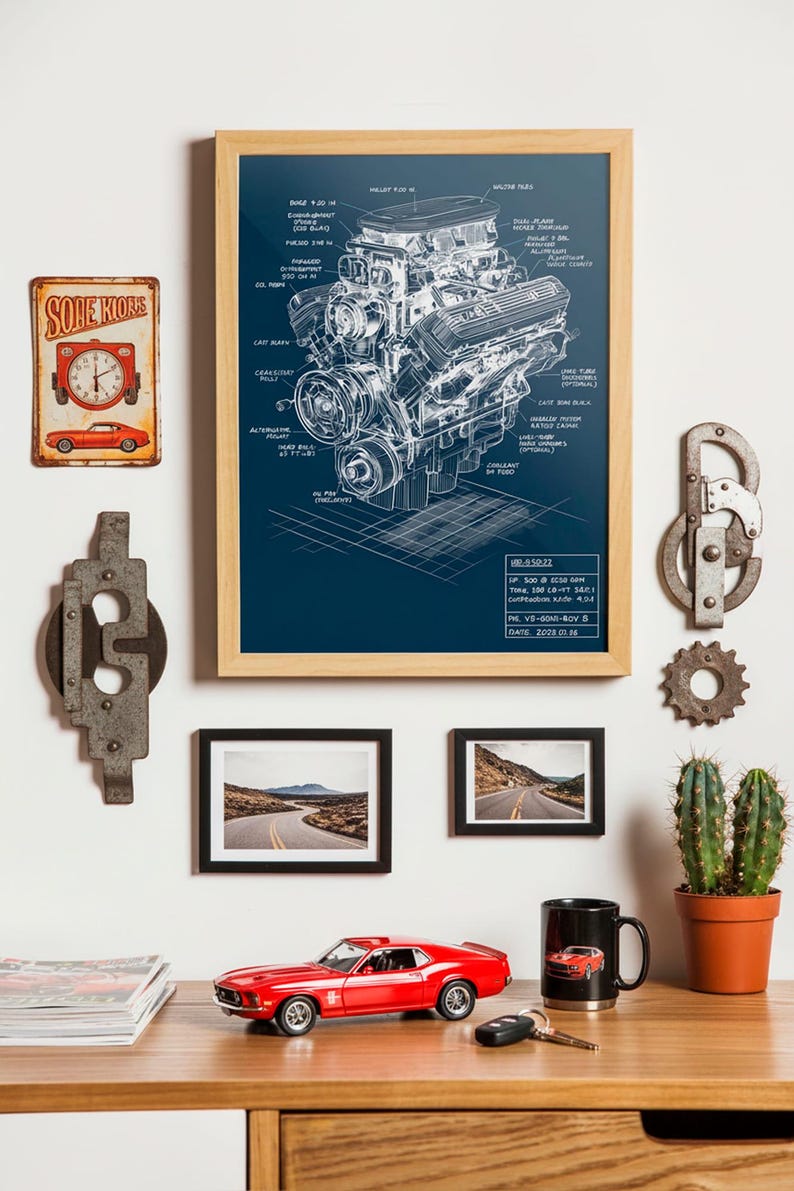 Performance Engine Blueprint Poster, High Detail Technical Drawing ...