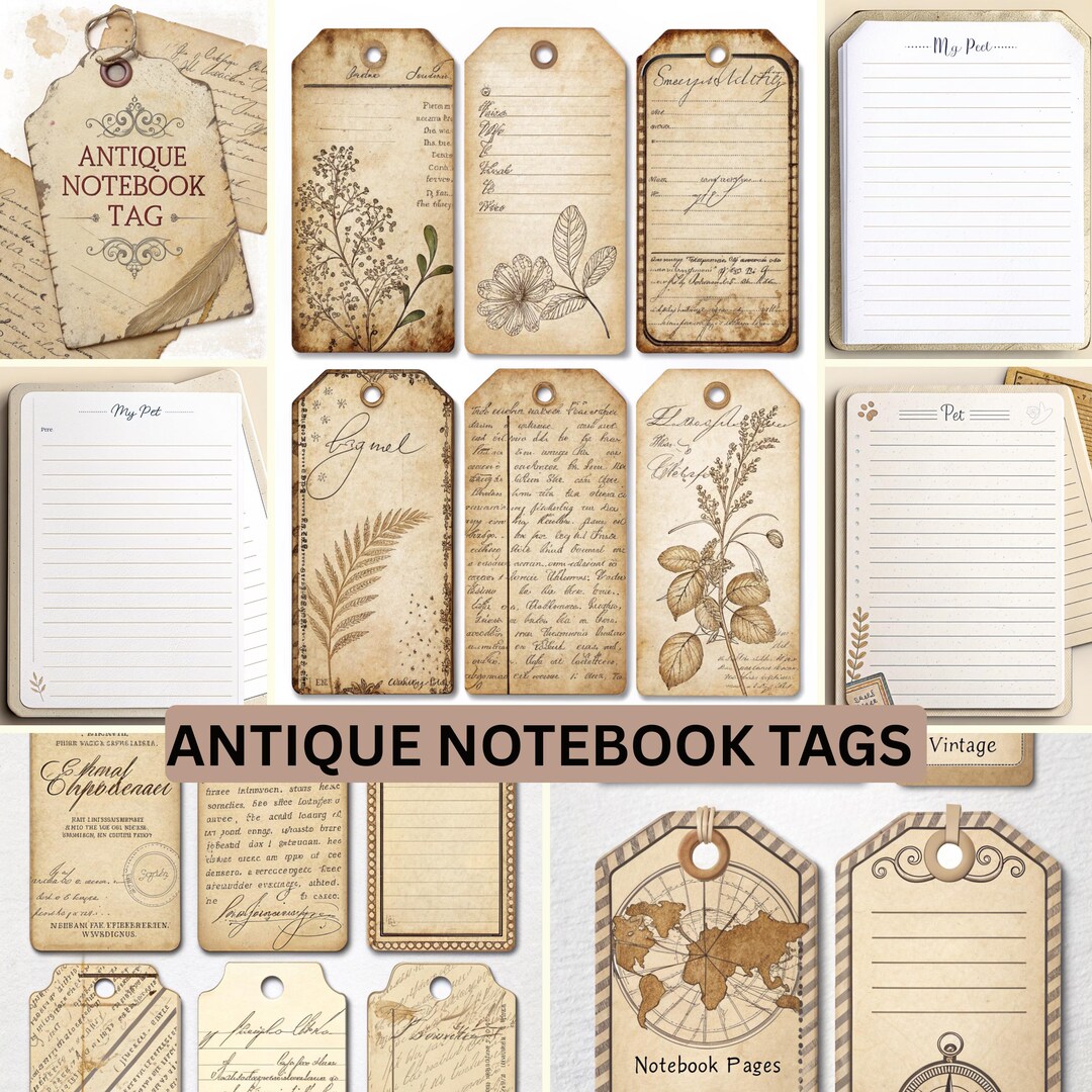 Vintage Ephemera Tags, Antique Notebook Style, Junk Journal (digital ...