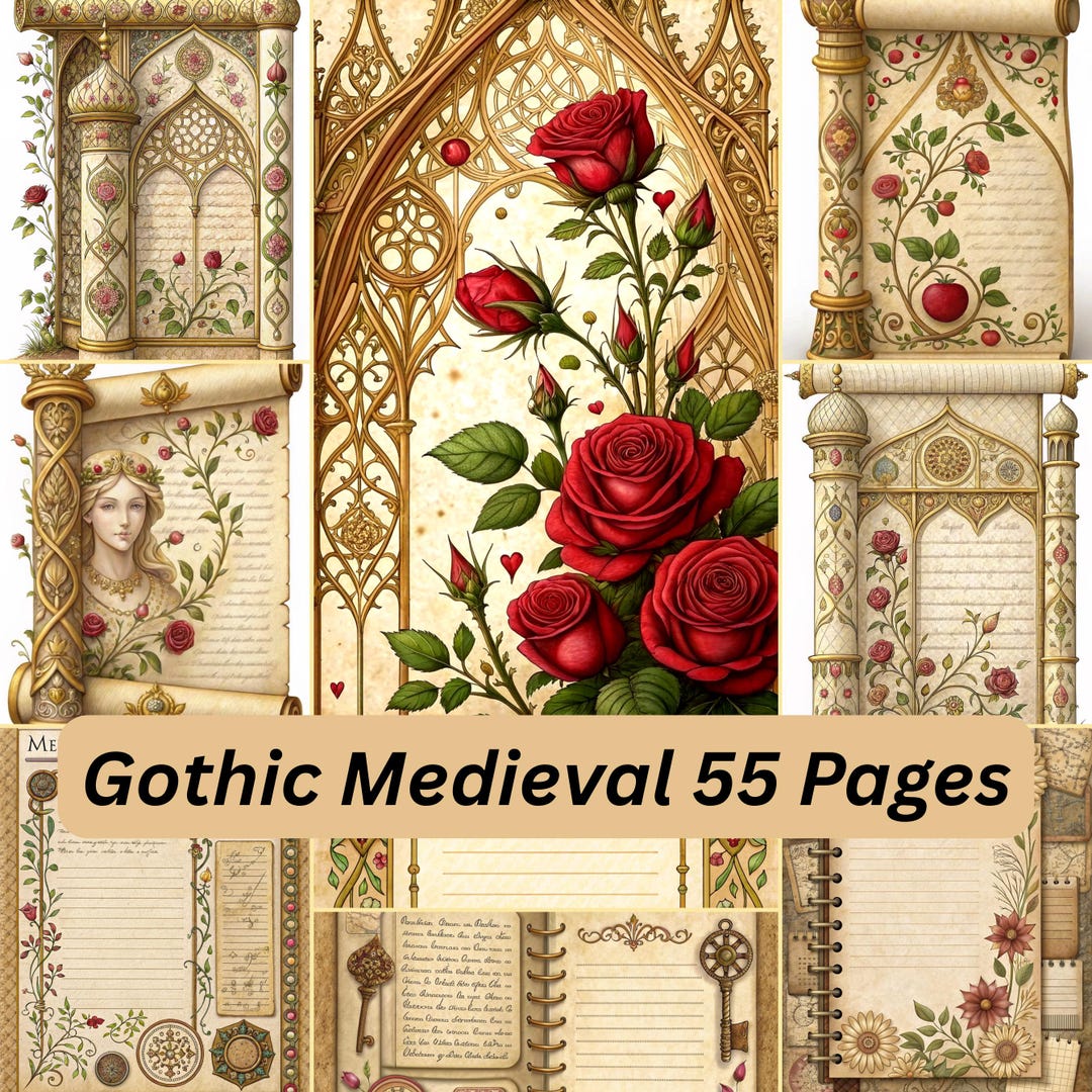 Medieval Illuminated Manuscript Junk Journal, Gothic Journal Pages ...