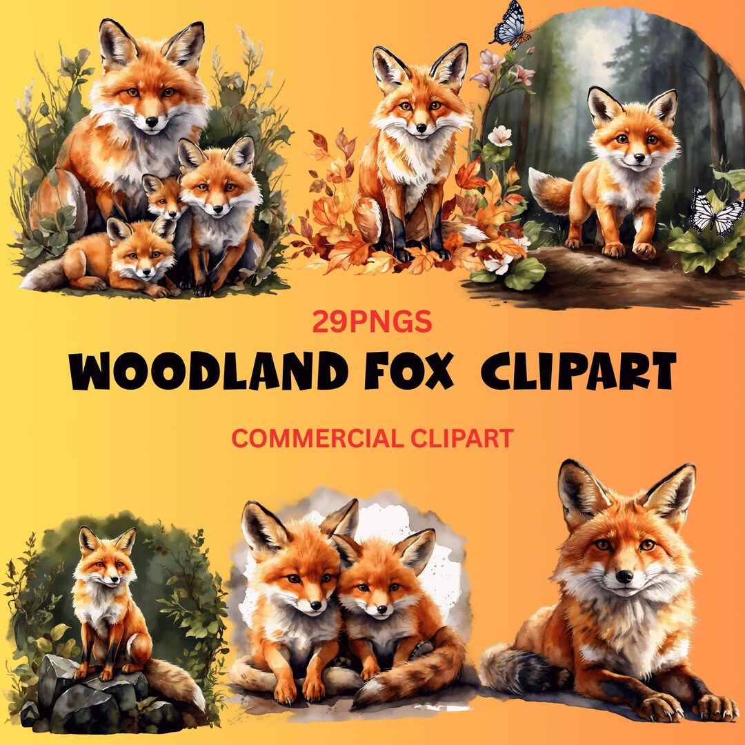 Watercolor Woodland Fox Clipart PNG, Cute Forest Fox Nursery Decor ...