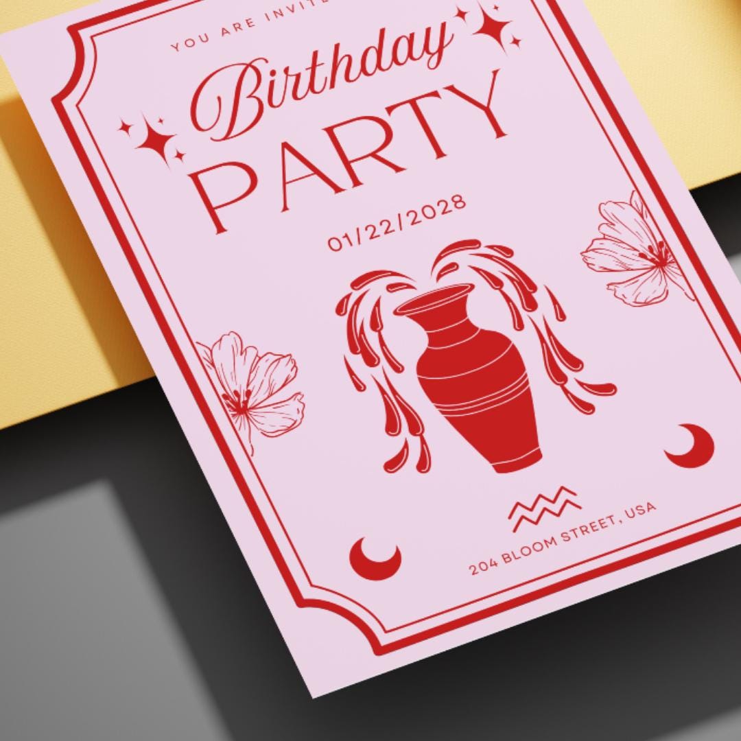 Custom Zodiac Sign Birthday Card, Editable Canva Template, Aquarius ...