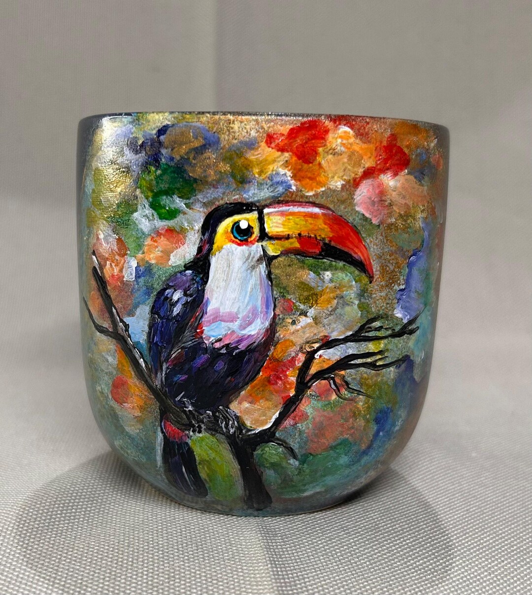 Bird Art Ceramic Mug, Hand Painted Toucan Coffee Cup, Handmade Pottery ...