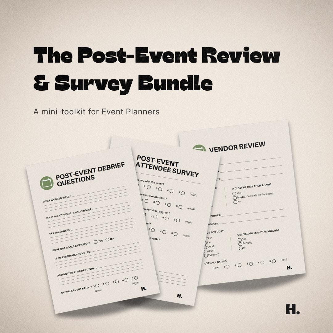 Event Planner Post-event Review Bundle | Debrief Questions, Attendee ...