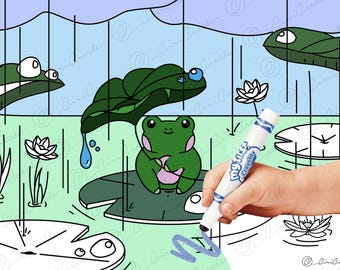 Kawaii Frog Coloring Page - Rainy Day Handmade Art (digital Download ...