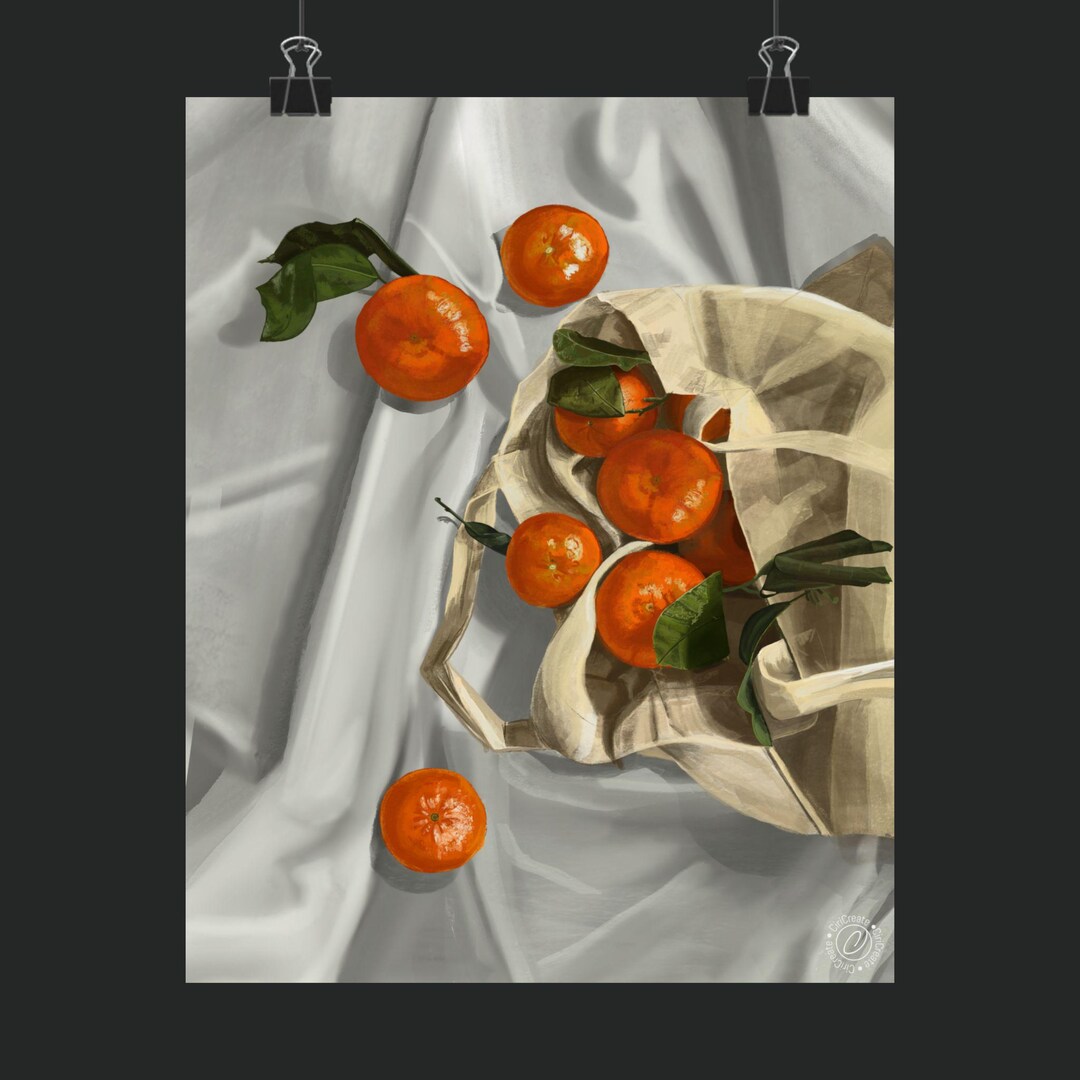 Oranges Oil Painting Print – Summer Citrus Still Life, Matte Vertical ...