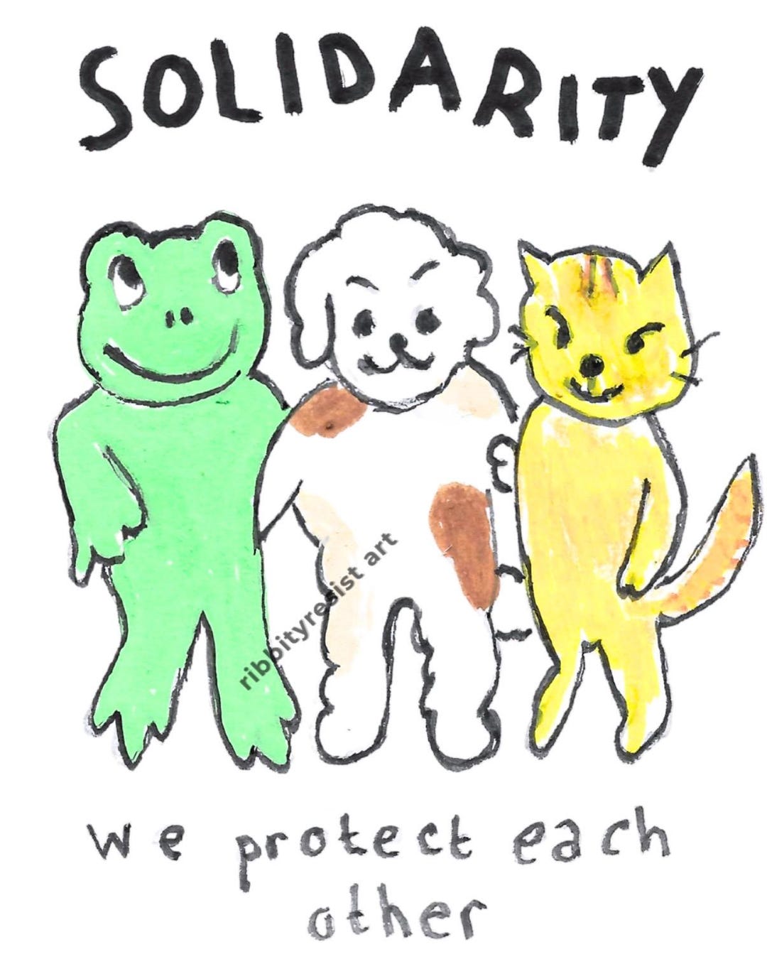 Solidarity Animals Art Print – Frog, Dog & Cat Mutual Aid Illustration ...