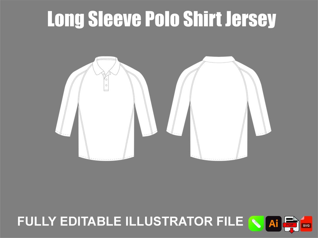 Long Sleeve Polo Shirt Sewing Pattern Vector Mockup Fashion Tech Pack ...