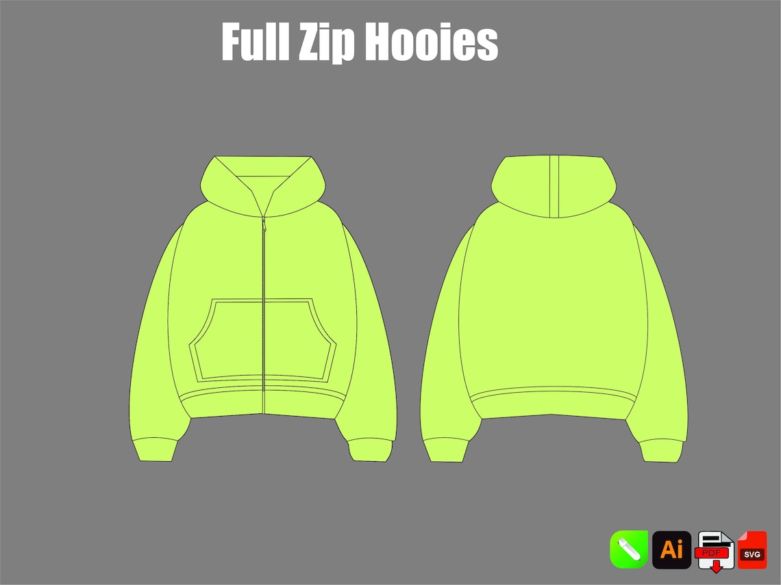 Oversized Zip-up Hoodie Pack Templates Vector Mockup Digital Streetwear ...