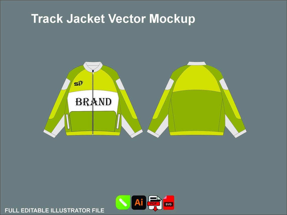 Streetwear Track Jacket Tech Pack Template Vector Mockup Fashion Design ...