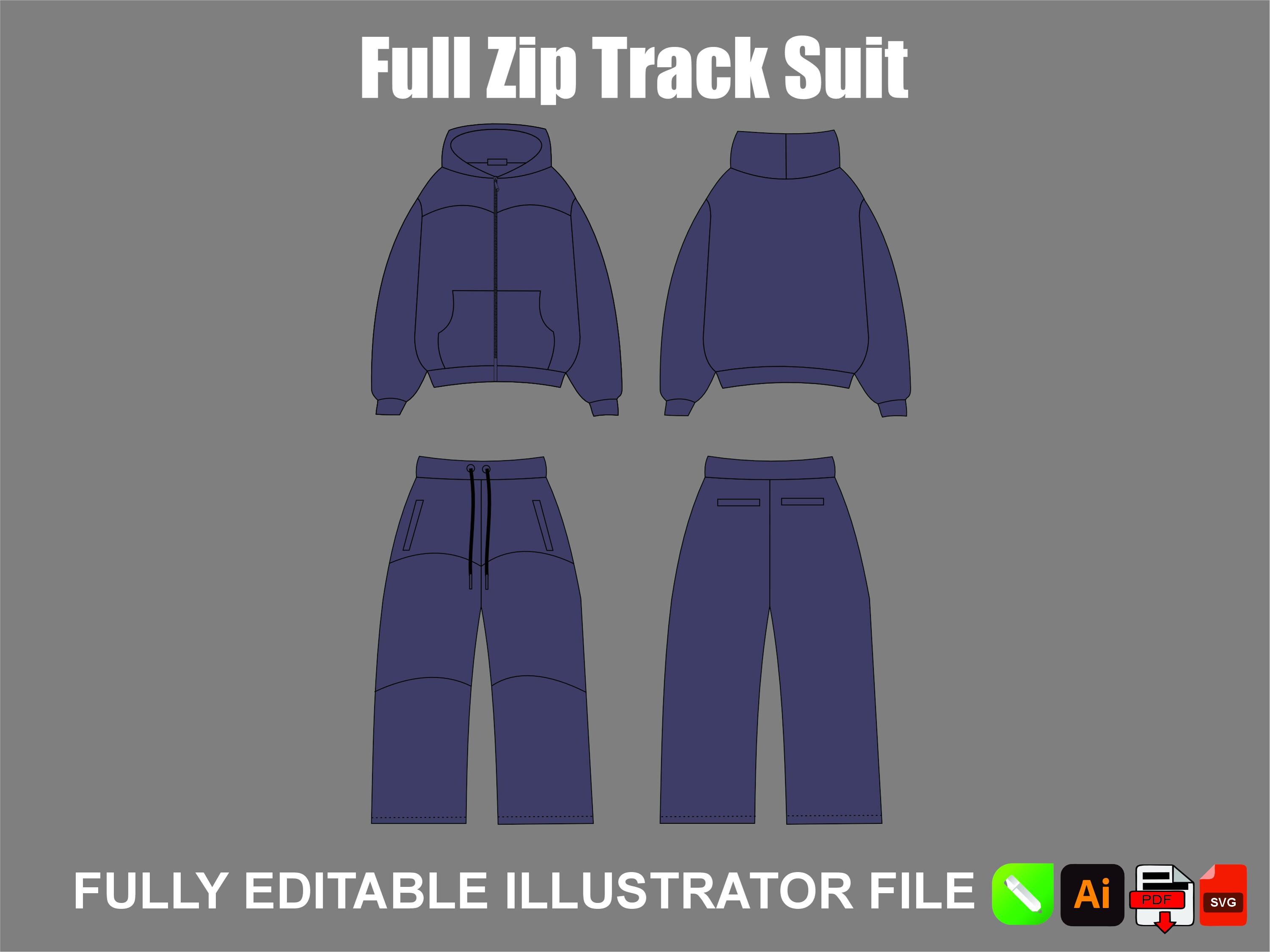 Oversized Zip-up Tracksuit Vector Mockup Streetwear Hoodie Tech Pack ...