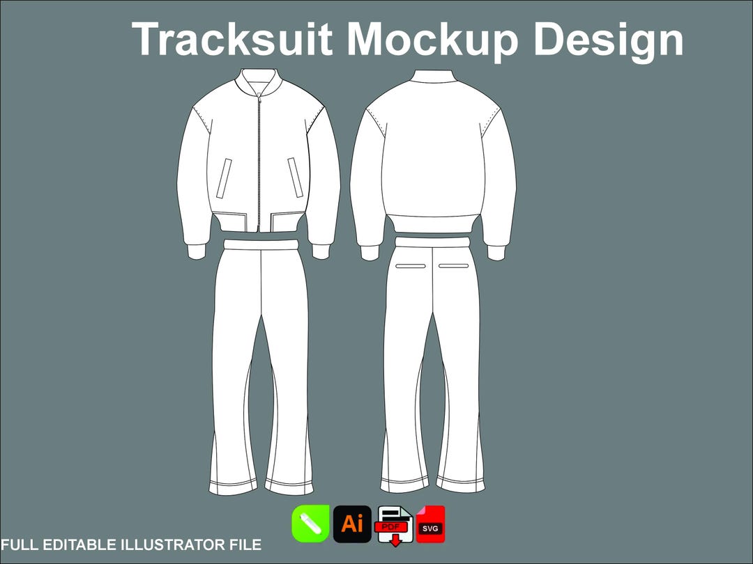 Streetwear Tracksuit Flared Set Template | Vector Mockup Tech Pack ...