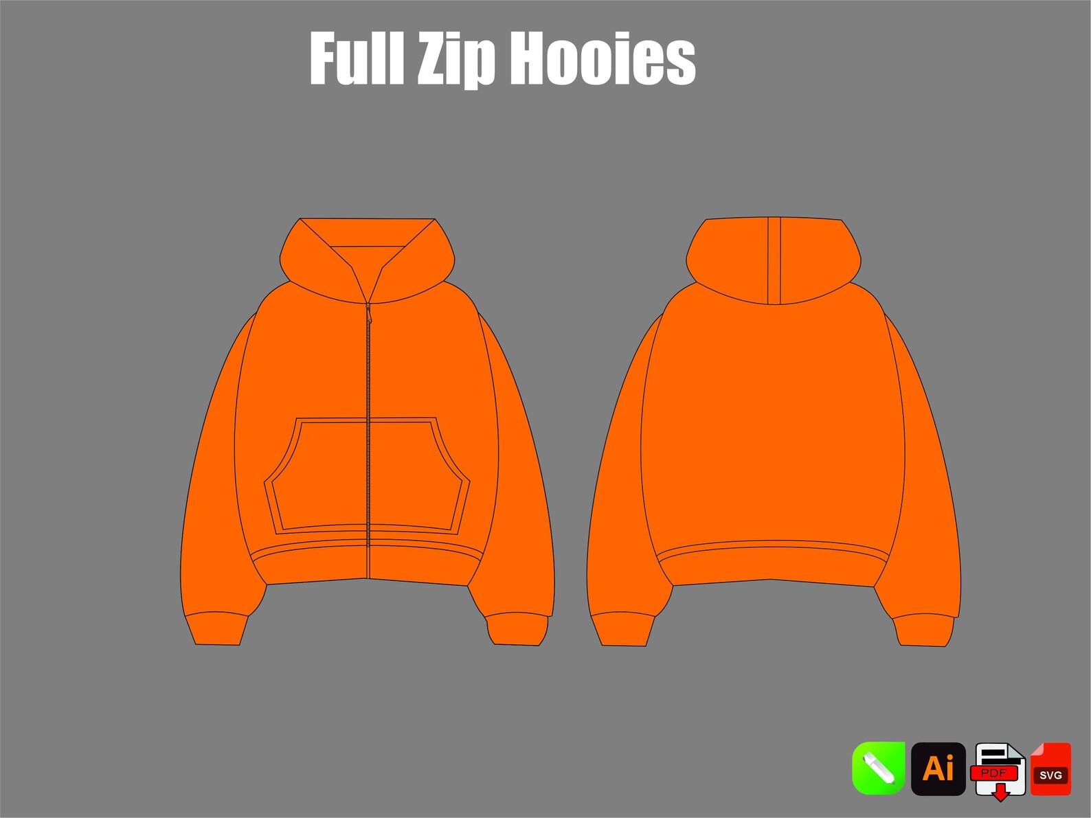 Oversized Zip-up Hoodie Pack Templates Vector Mockup Digital Streetwear ...
