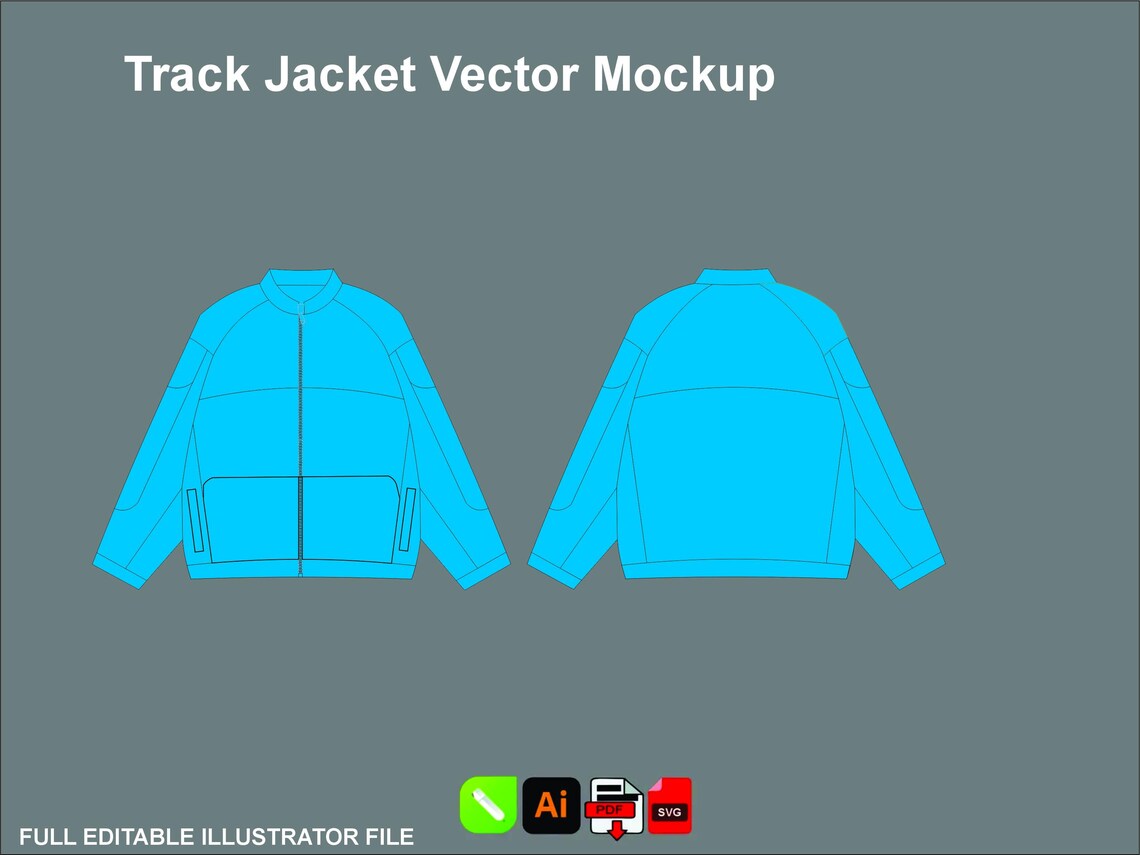 Streetwear Track Jacket Tech Pack Template Vector Mockup Fashion Design ...